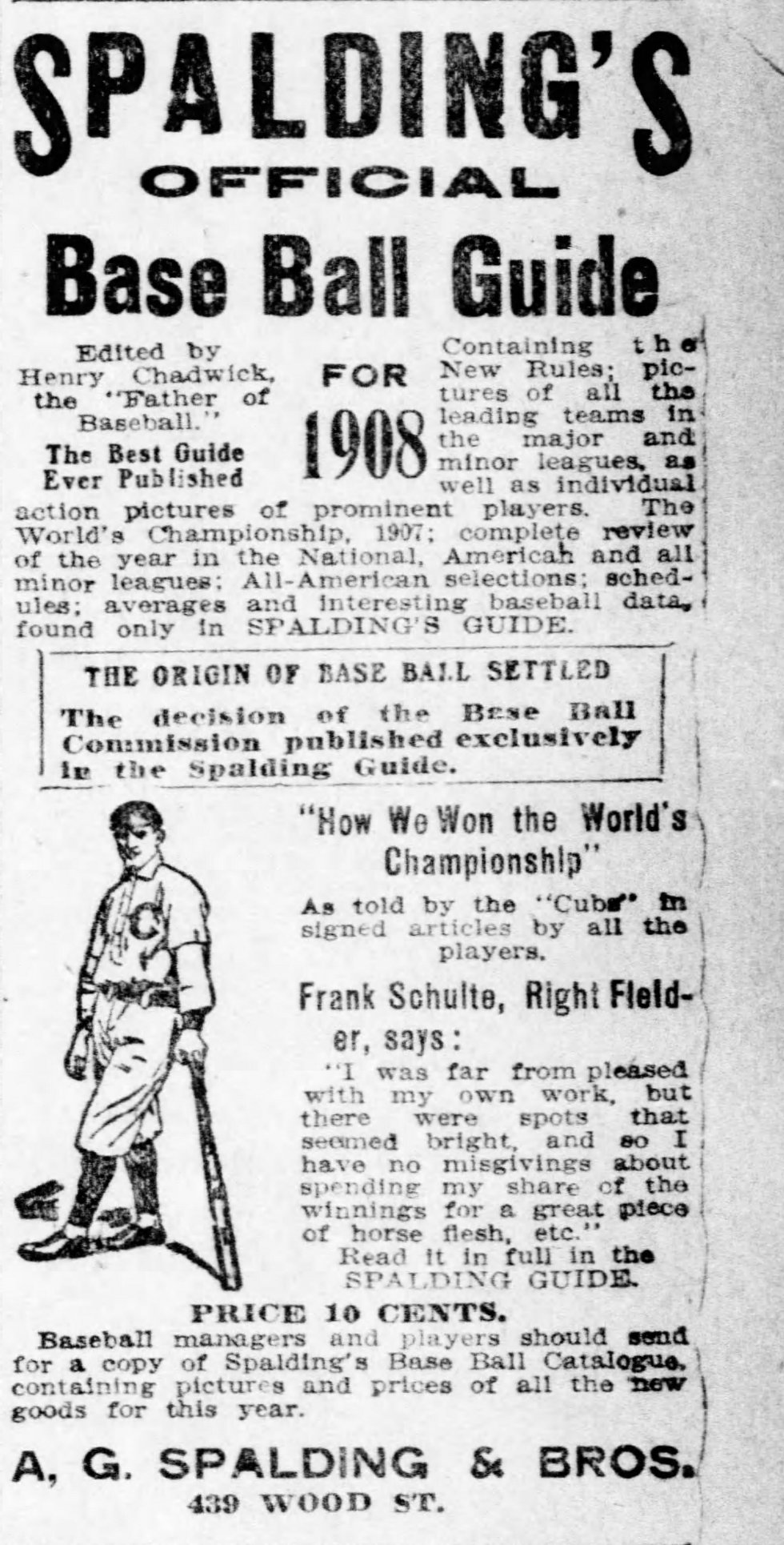 Lost Advertisements–Spalding’s 1908 | Baseball History Daily