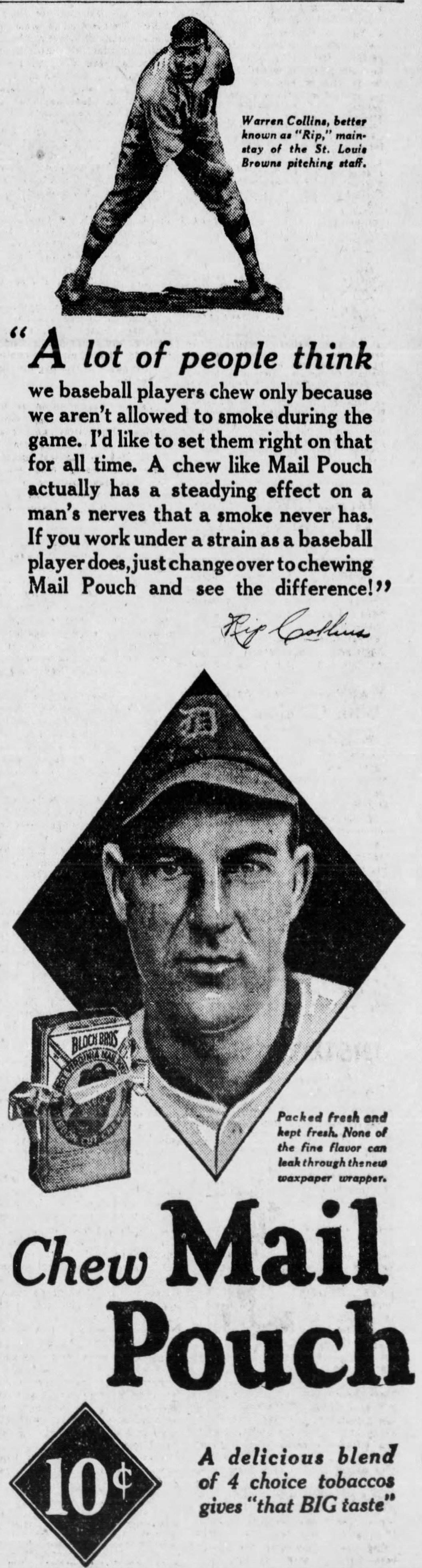 Lost Advertisements: Rip Collins for Mail Pouch Tobacco | Baseball ...